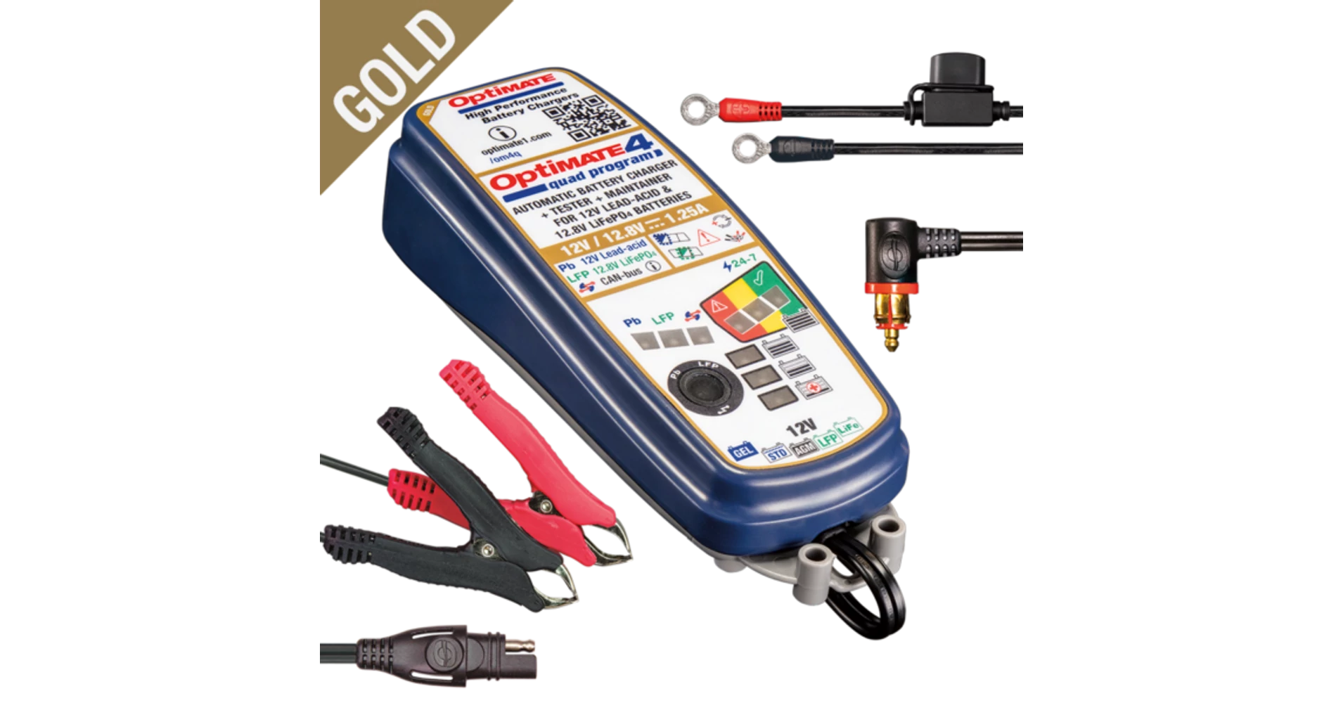 TecMate Optimate 4 QUAD Program - 12V / 12,8V 1,25A akkumulátortöltő és ...